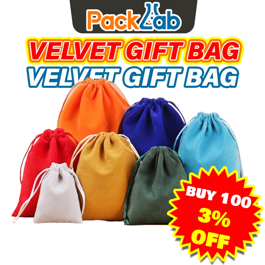 Velvet Pouch Bag Drawstring Gift Gudis Wedding Beg Kain Kahwin Goodies ...