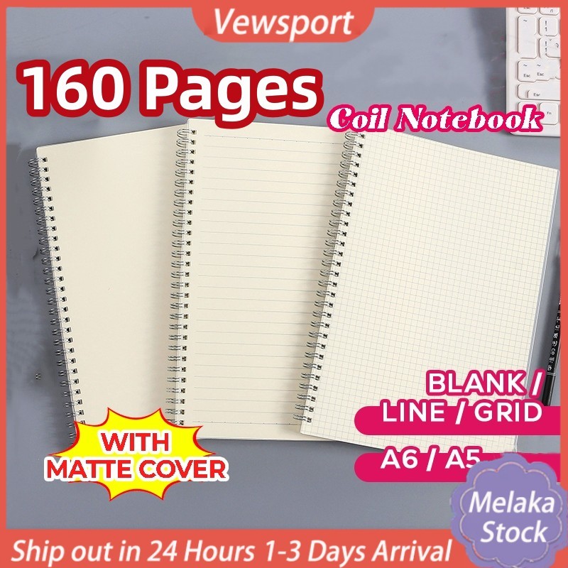 B5 A5 160 Pages Blank Grid Line Matte Cover Notebook Spiral Book Coil Notebook Journal Diary ...