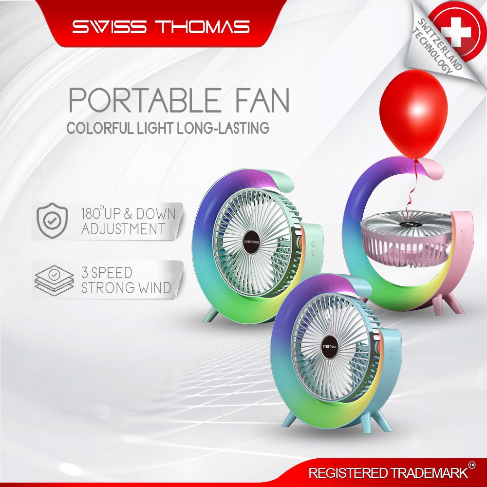 Swiss Thomas Portable Desktop Fan Kipas Camping Fan USB Rechargeable ...