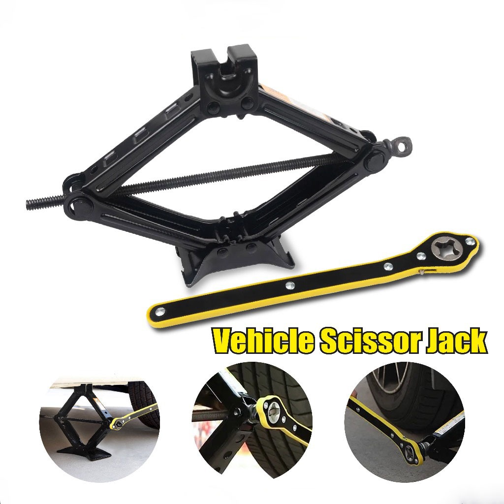 2T Scissors Wrench Jack Car Heavy Duty Spare X Handle Kereta Jack Tayar ...