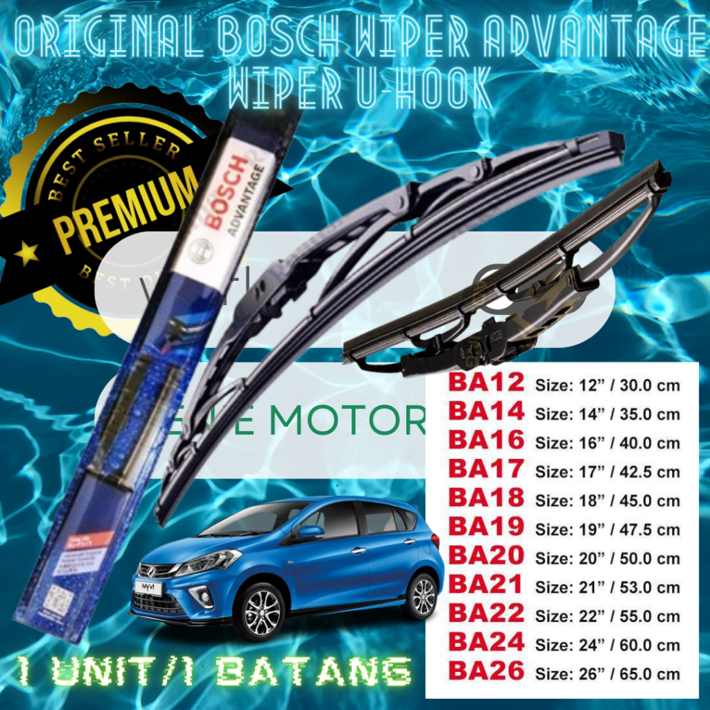 ORIGINAL BOSCH WIPER ADVANTAGE WIPER U-HOOK TYPE ALZA WIRA MYVI AXIA ...