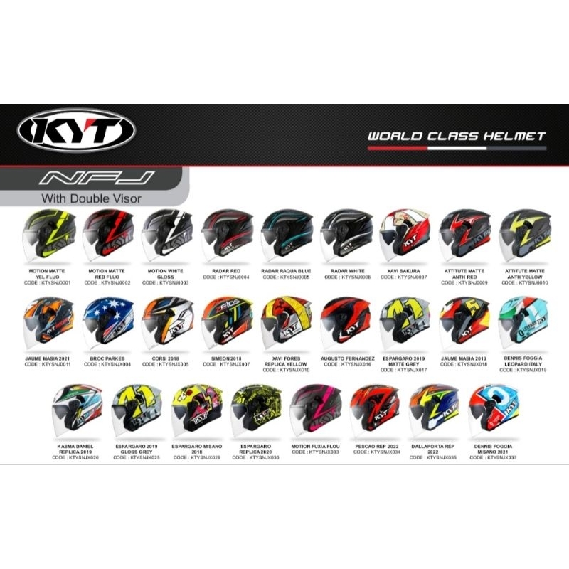 KYT NFJ OPEN FACE DOUBLE VISOR HELMET 100% ORIGINAL SIRIM APPROVED KYT ...