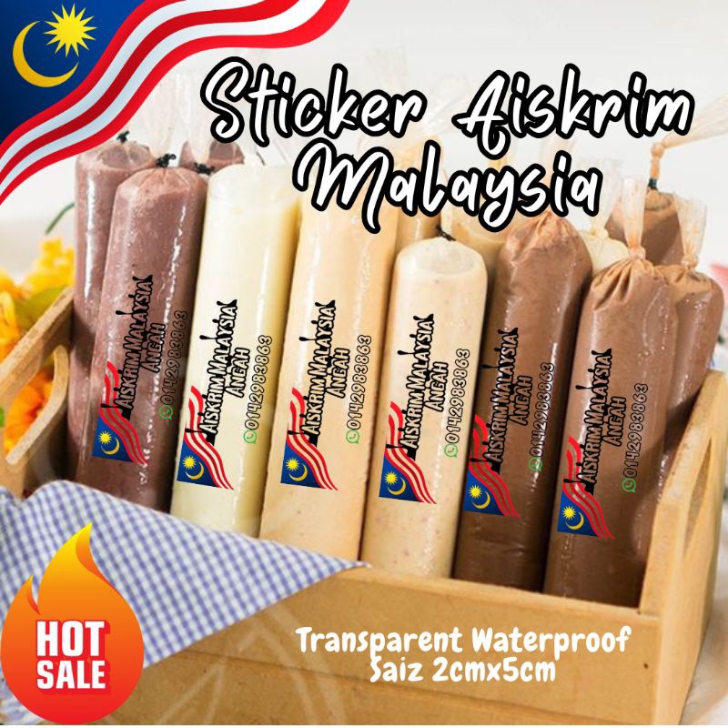 100pcs Sticker Aiskrim Malaysia Transparent Kalis Air 2cmx5cm | Shopee ...
