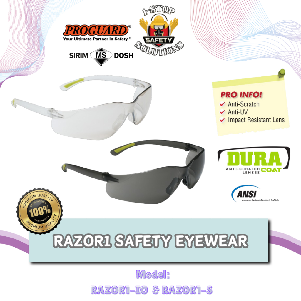 Proguard RAZOR1 Anti-Fog Clear Smoke Safety Eyewear High UV Impact ...