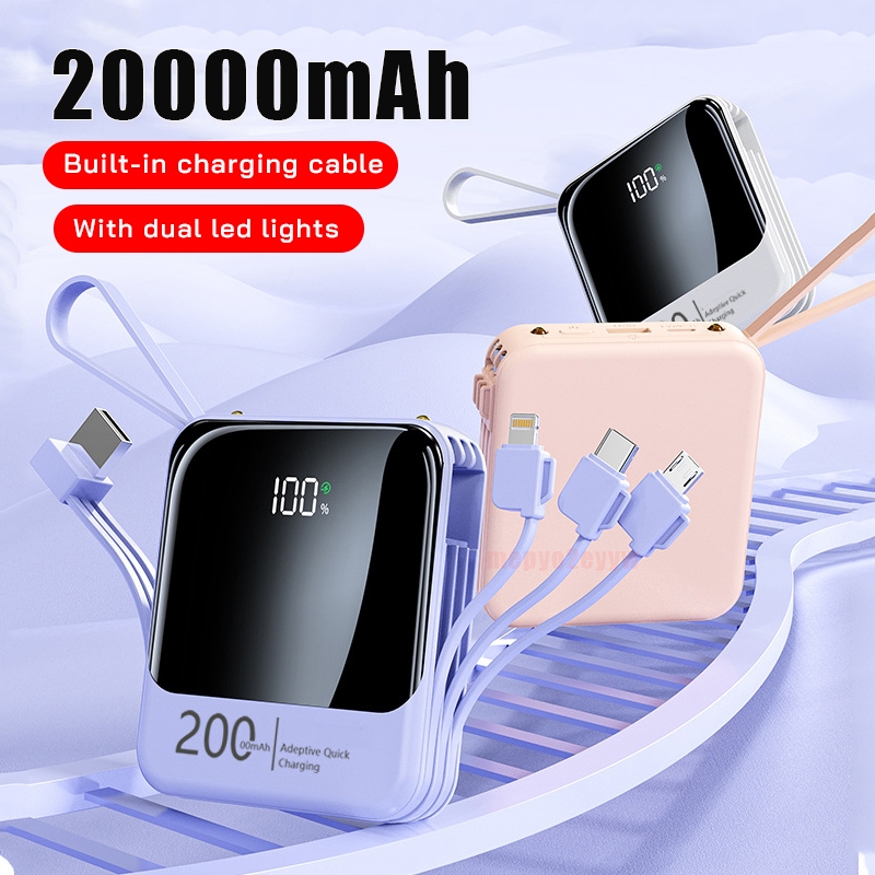 20000mAH Fast Charing Powerbank With 4 Cables Cute Mini Powerbank With ...