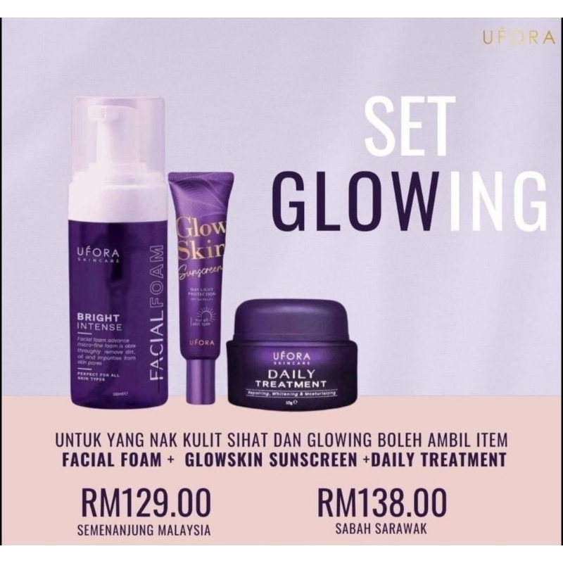 UFORA COMBO SET GLOWING (FACIAL FOAM + SUNSCREEN + DAY TREATMENT ...