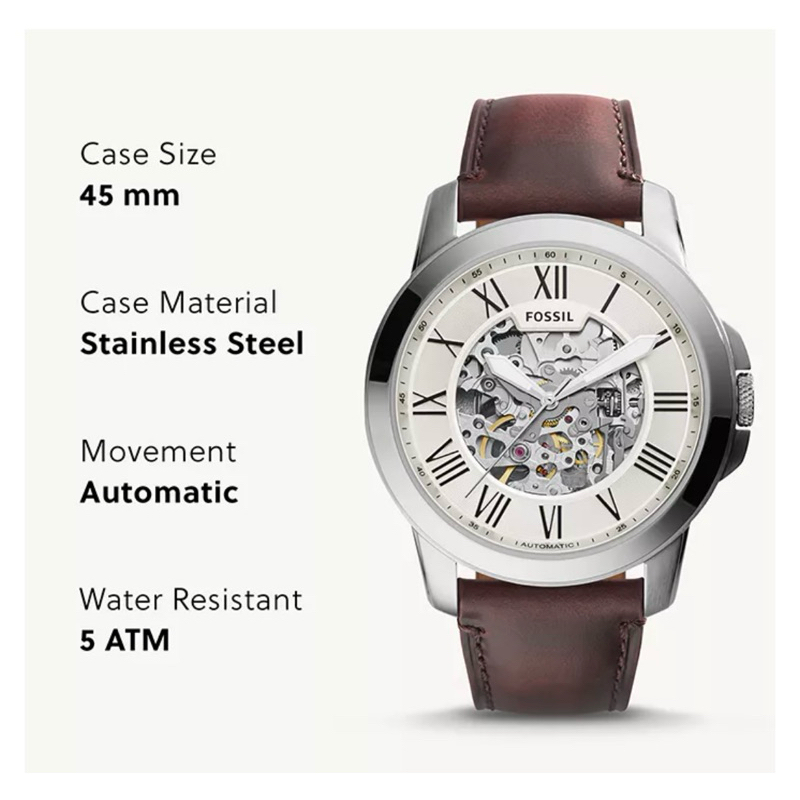 Fossil Men's ME3099 Grant Automatic Dark Brown Leather Watch | Shopee ...