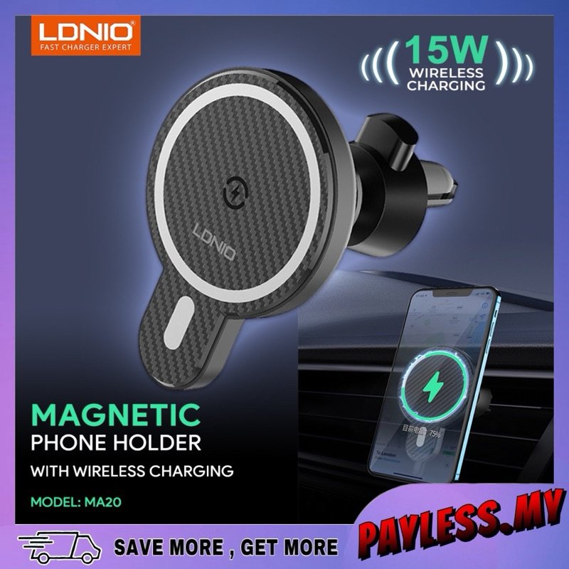 LDNIO MA20 15W MAGNETIC WIRELESS FAST CHARGING AIR VENT CAR MOUNT PHONE ...