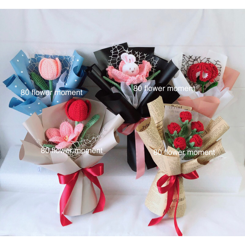 [Ready Made] Crochet Flower Bouquet Tulip Rose Carnations Mother’s Day ...