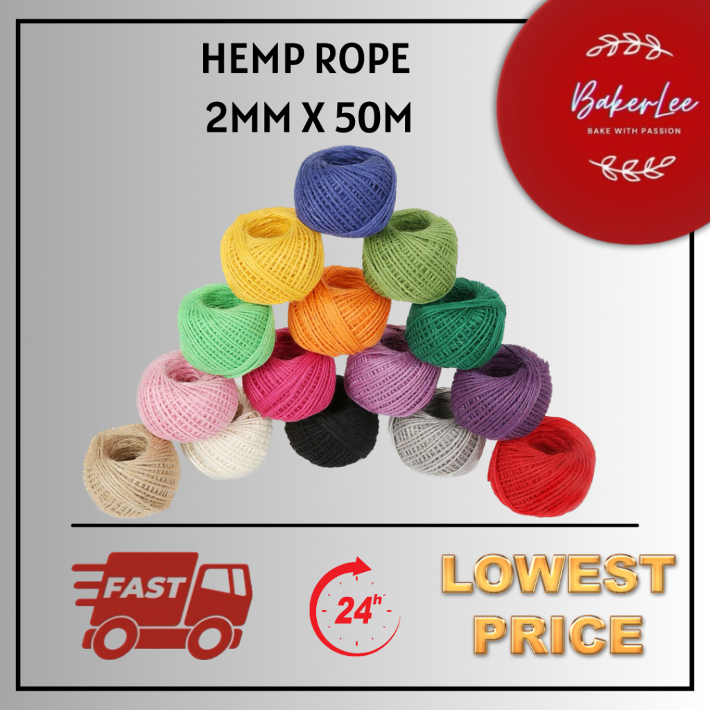 MULTI COLOUR 1ROLL 2MM X 50M HEMP ROPE / TALI RAMI BERWARNA / GIFT BOX ...