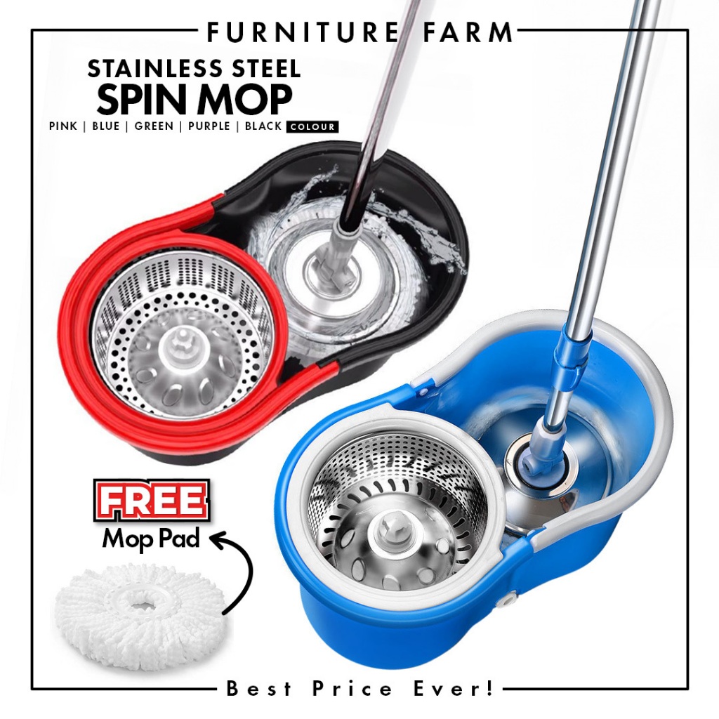 F&F: Spin Mop with Bucket & Wheels /Mop lantai / Mop Set/ floor mop/mop ...