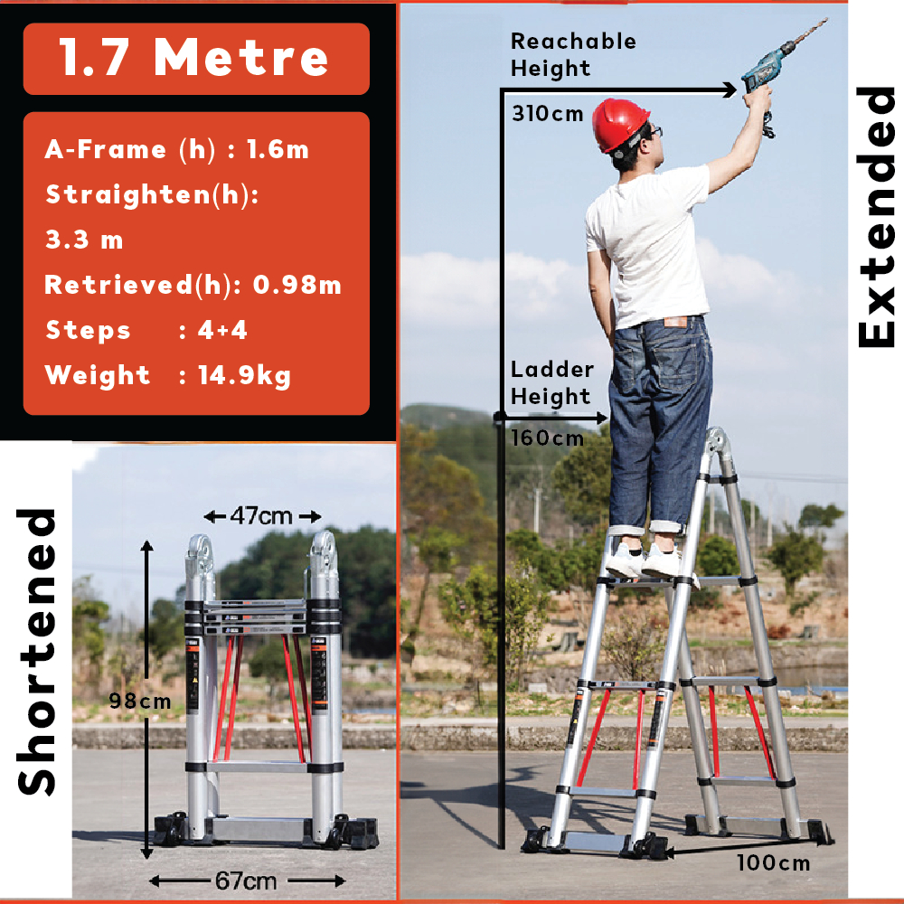 Telescopic ladder Tangga lipat Heavy duty multipurpose ladder Double ...