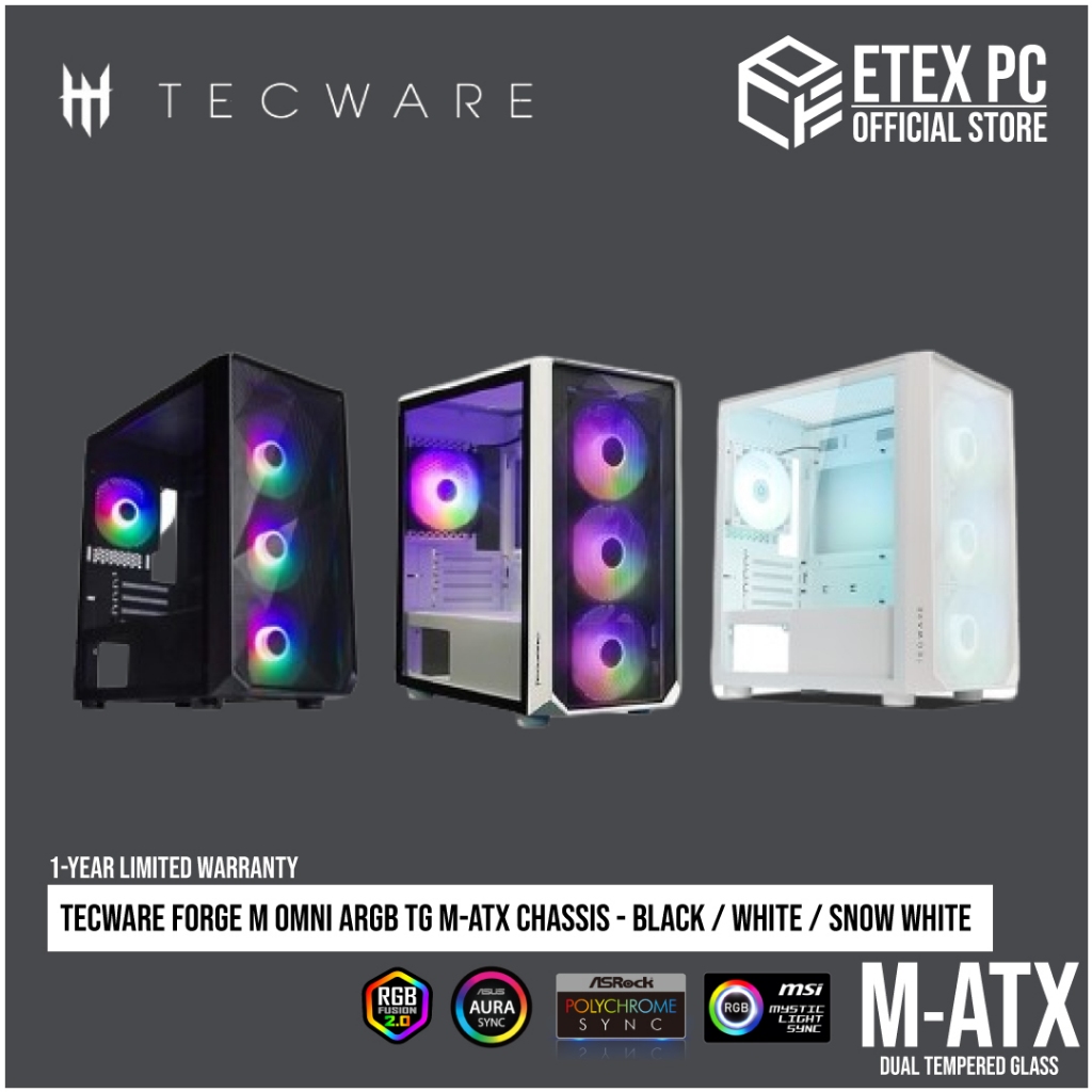 Tecware Forge M Omni ARGB TG mATX PC Case - Black / White / Snow White ...