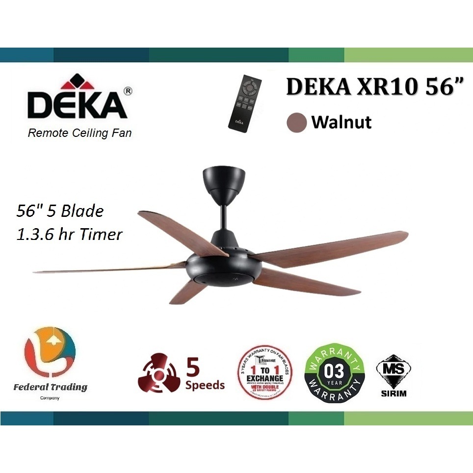 DEKA Remote Ceiling Fan AC XR10 Walnut / White 5 Speed kipas siling ...