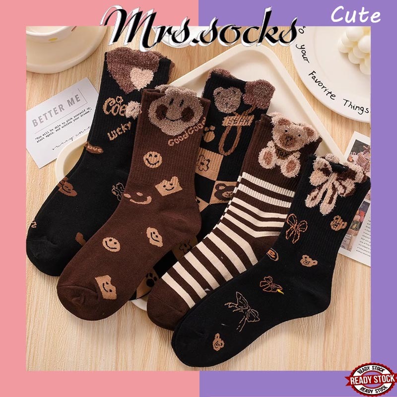 Mrs.socks Bear Corak Ins Cute Sock Crew Socks Women Stokin Panjang ...