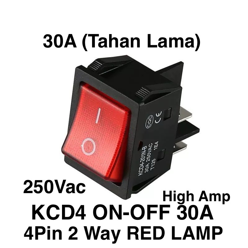 READY STOCK 30A 250VAC Rocker Switch ON - OFF LED Red 4 Pins Suis On ...