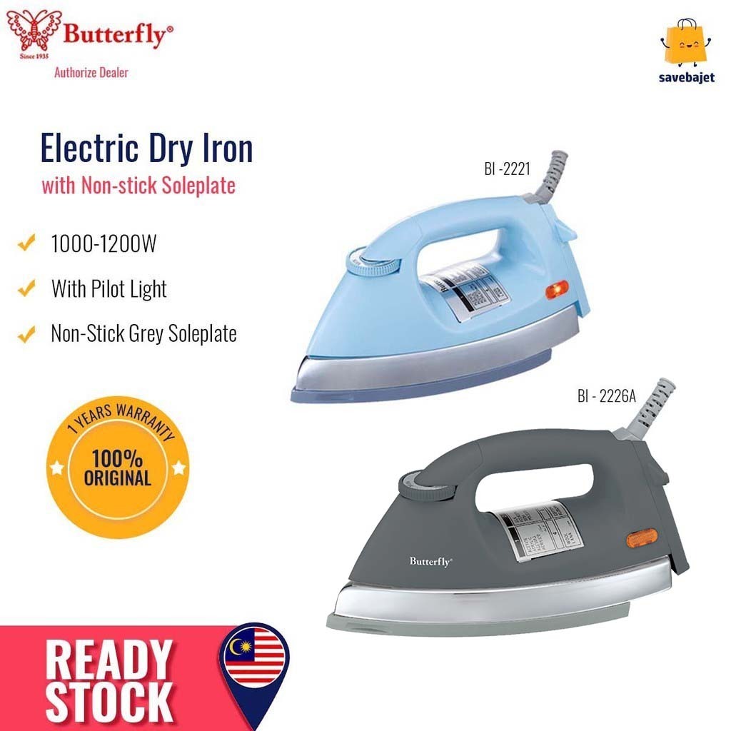Butterfly Seterika Gosok Baju Electric Dry Iron (1200W) BI-2226A BI ...