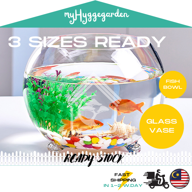 [GLASS] Transparent Round Stand Clear Glass Fish Bowl Aquarium Home ...