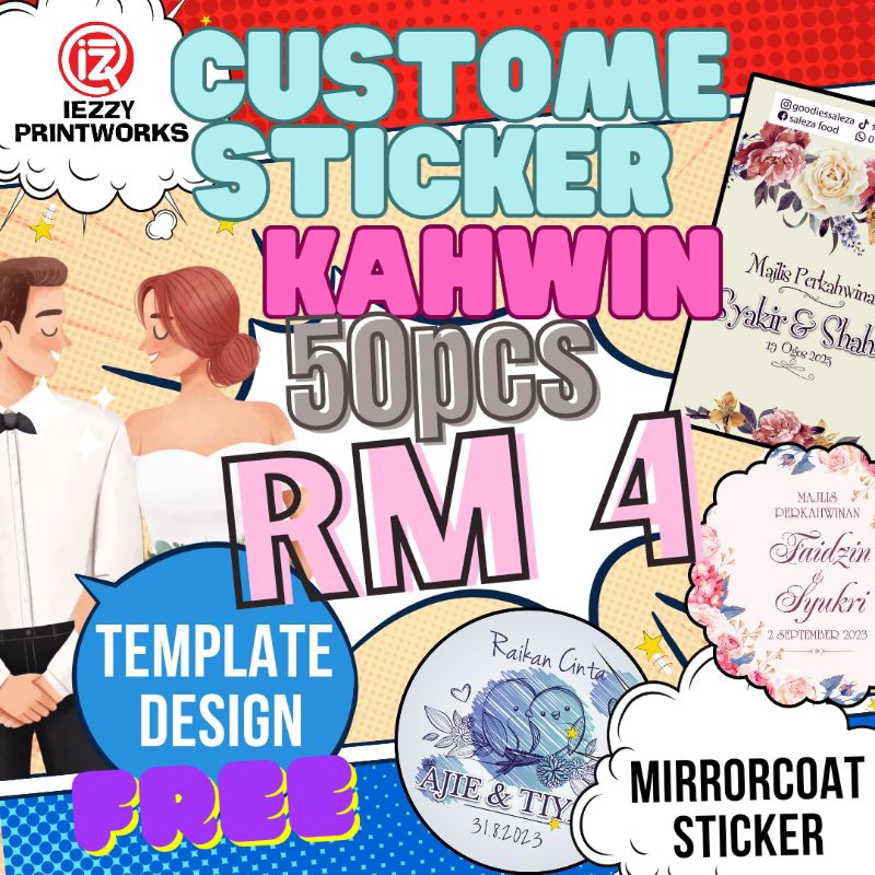 🟡50pcs🟡STICKER DOORGIFT KAHWIN 📌STICKER WEDDING CUSTOM | STICKER ...