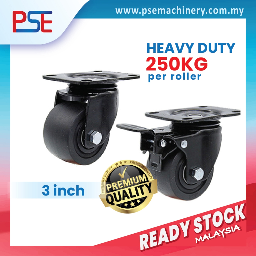 Heavy Duty 250 kg Per Roller 3 inch Nylon Wheel Black Roller Roda Hitam ...