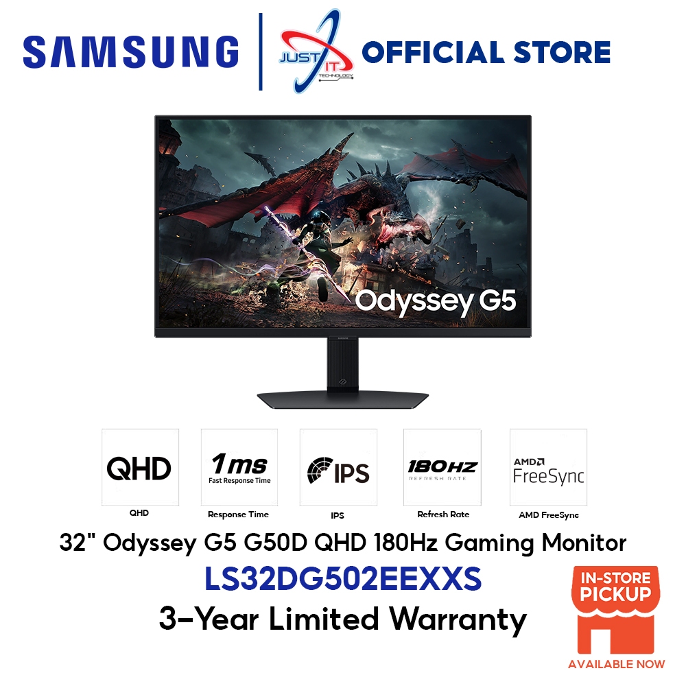 SAMSUNG LS32DG502EEXXS 32” Odyssey Gaming Monitor ( IPS QHD / 180Hz / 1Ms / Amd Freesync ...