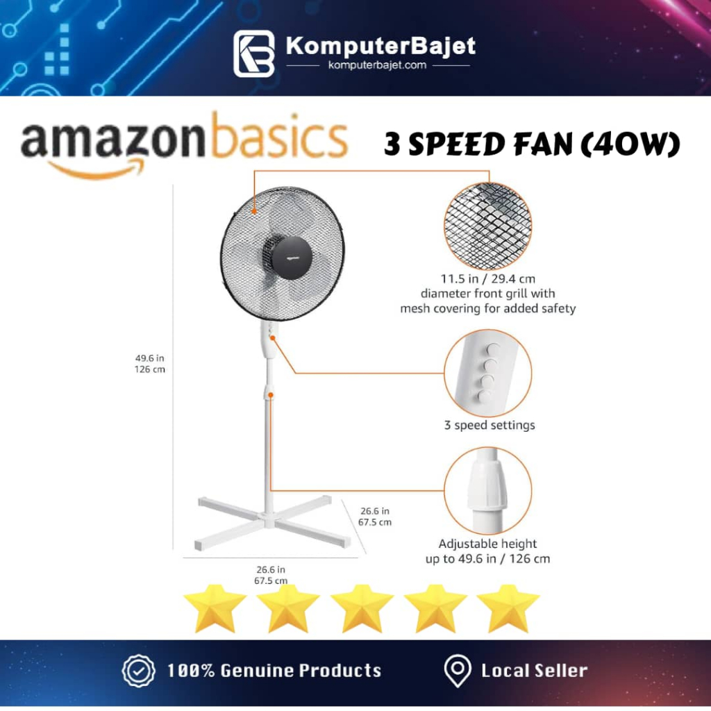 Branded AMAZON BASIC FAN 40W MODERN TABLE FAN 16" Inches KIPAS MURAH ...