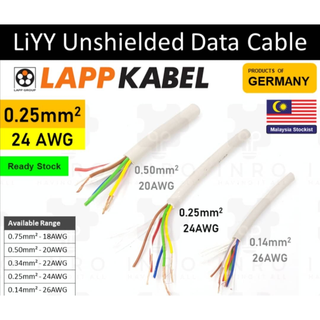 [0.25mm2, 24 AWG] Lapp UNITRONIC® LiYY 10 x 0.25 028310 Unshielded Data ...
