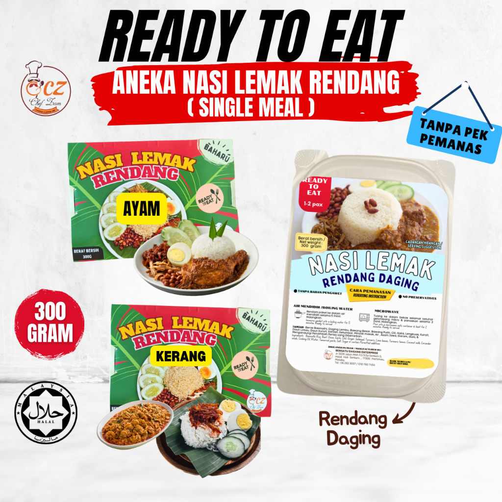 Chef Zam SET NASI LEMAK BERLAUK READY TO EAT tanpa pek pemanas halal ...