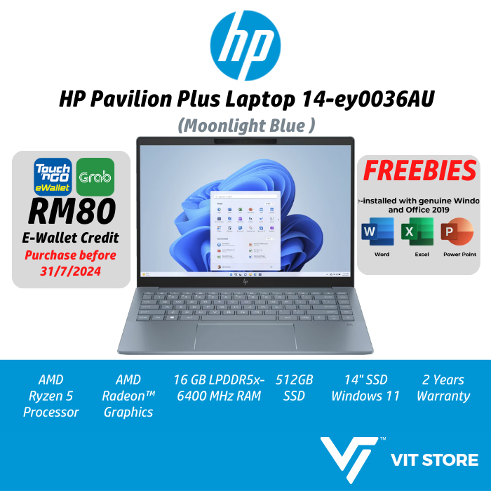 HP Pavilion Plus Laptop 14-ey0036AU Moonlight Blue , AMD Ryzen 5 , 16GB ...