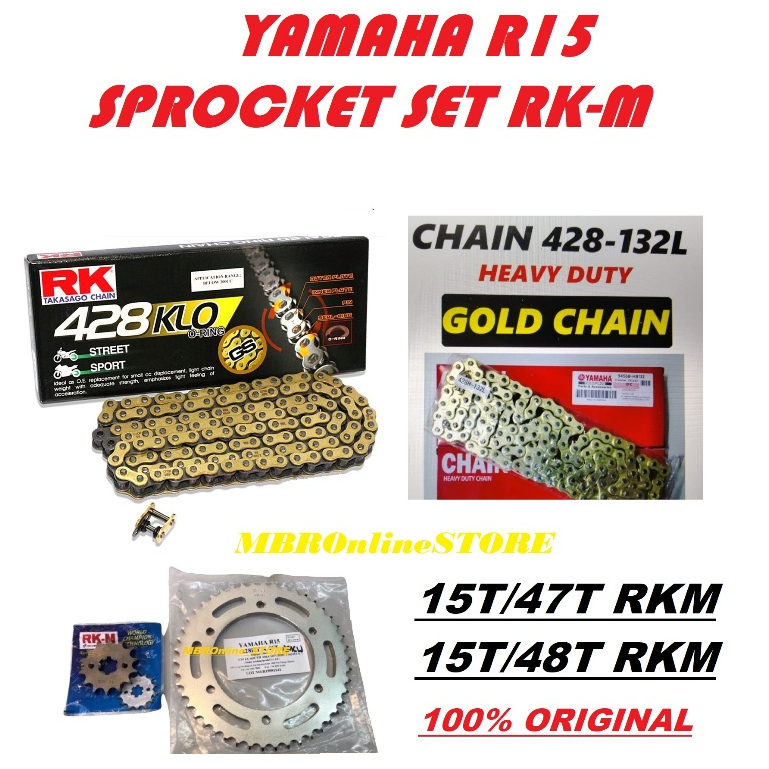 SPROCKET R15 MT15 Rantai SET YAMAHA R15 V3 CHAIN RK-M RK 100% Original ...