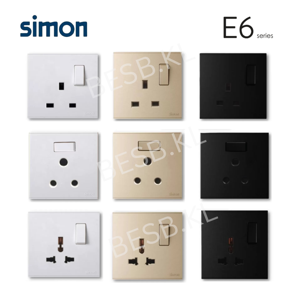 Simon E6 13A 15A 1 Gang Flat Pin Round Pin Universal Switched Socket ...
