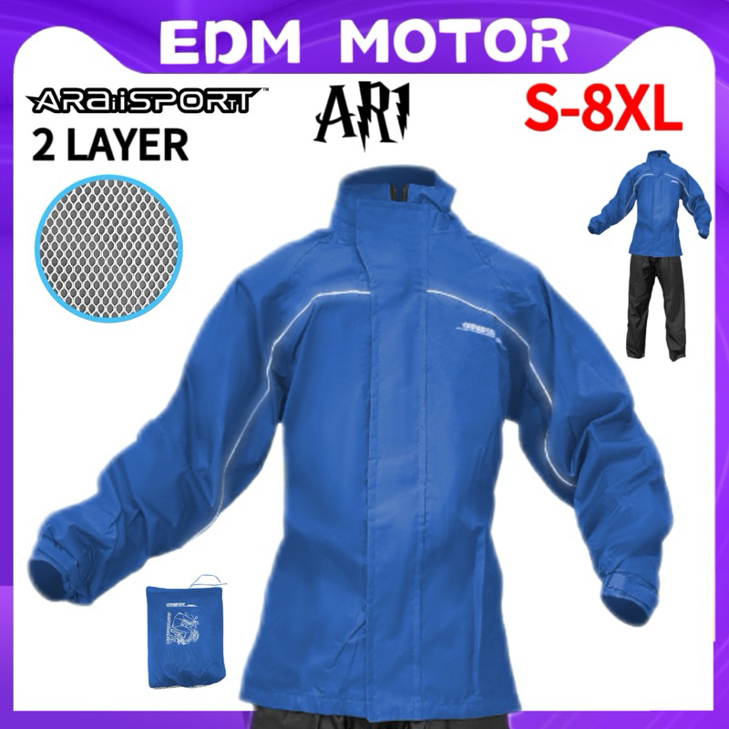 ARAISPORT AR1 BLUE BIRU RAINCOAT BAJU HUJAN 2 LAYER TEBAL 1.5KG S-8XL ...