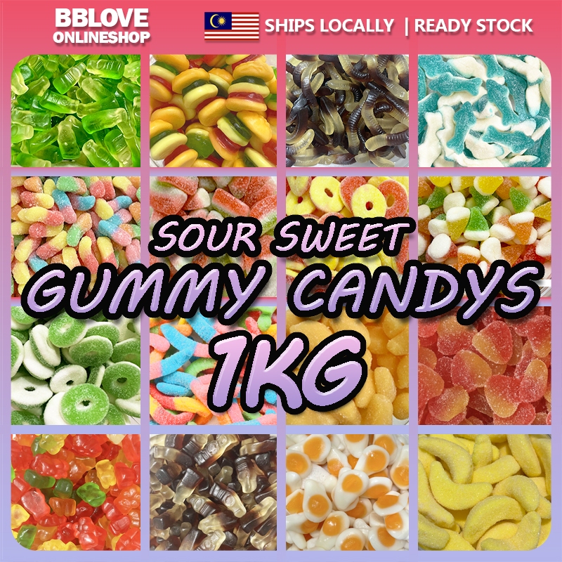🔥 1KG bulk Soft gummy Gula Jelly borong Sour gummy, MIX ,Manis, Candy ...