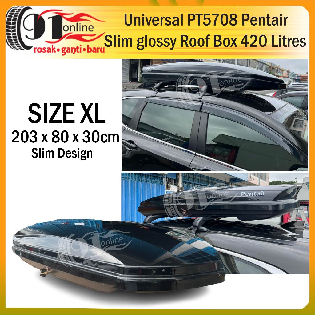 Pentair Roofbox PT5708 Slim Glossy Roof box Storage With Roof Rack ( XL ...