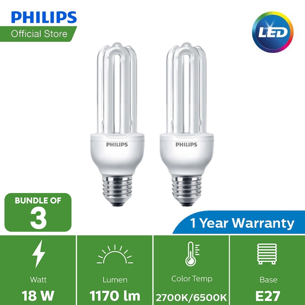 [Bundle of 3] Philips Energy Saver Essential Bulb (18W 6500K) | Shopee ...