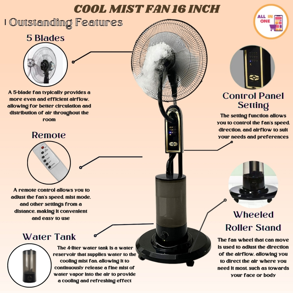 4L Large Capacity 16" Cooling Stand Mist Fan Industrial household Spray ...