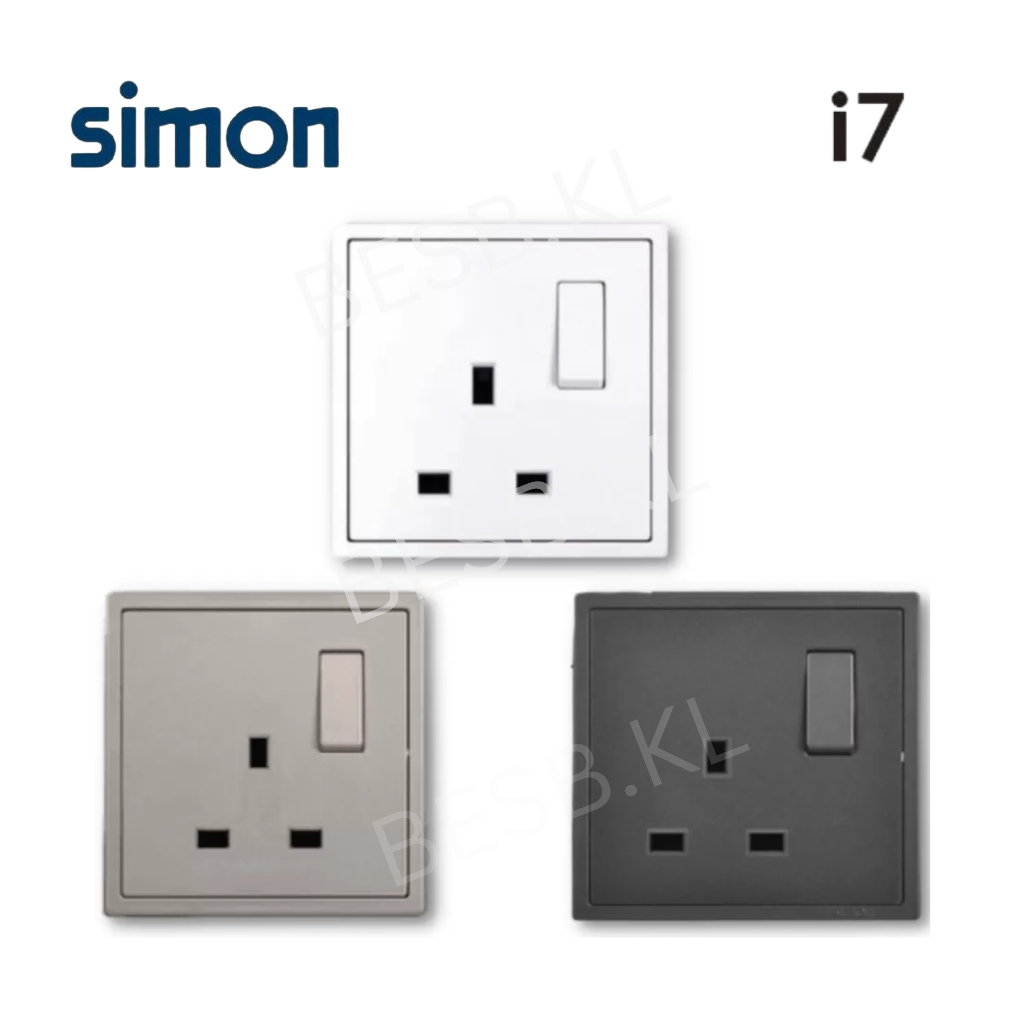 Simon I7 701382 13A 1 Gang Flat Pin Switched Socket Outlet Matt White ...