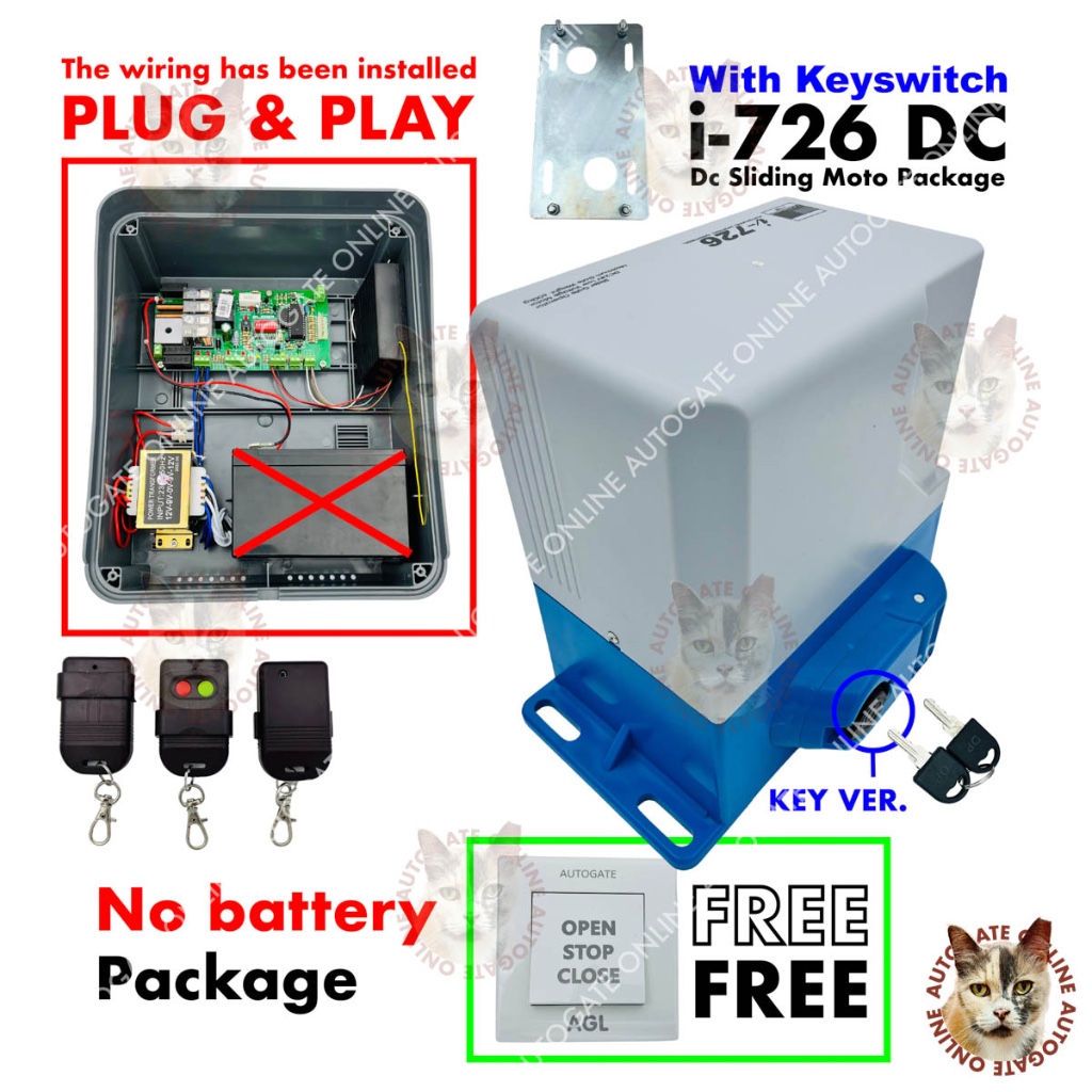 i726 DC SLIDING Autogate WITH / WO SAFETY KEY SWITCH 600kg with Battery / without Battery ( FULL ...