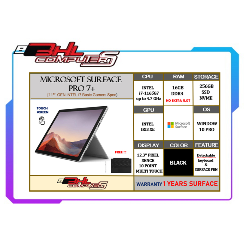 💻MICROSOFT SURFACE PRO 7+ i7-11GEN (FREE DETECHABLE KEYBOARD + STYLUS PEN) | Shopee Malaysia