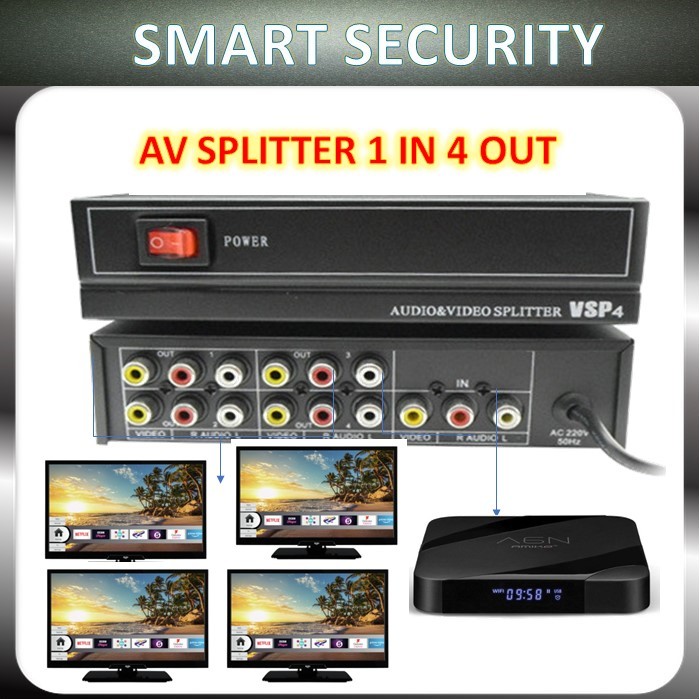 4PORT AV SPLITTER ( 1 IN 4 OUT VIDEO WITH BOOSTER ) VSP4 | Shopee Malaysia