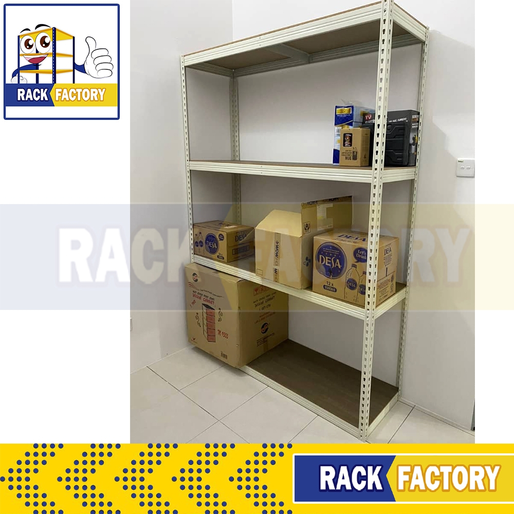 🤍 HEAVY DUTY BOLTLESS RACK🤍 BIEGE WHITE Color Metal Rack with 4 Levels ...