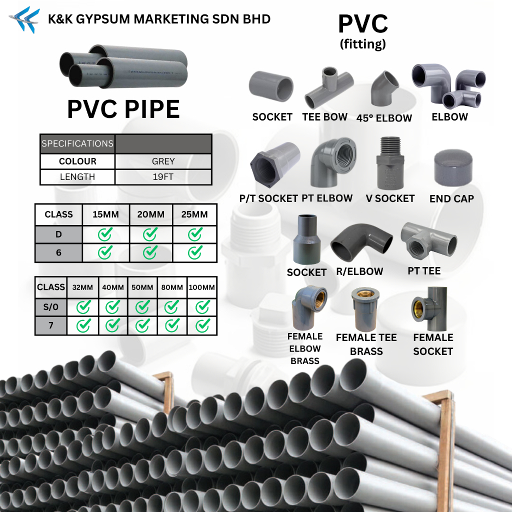 32mm 40mm 50mm PVC Pipe Fitting Paip PVC Connector Socket Elbow Tee ...