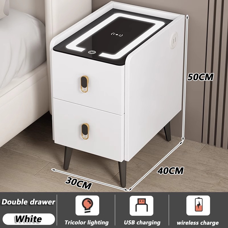 Smart Bedside Table [Three-Color Light+Wireless Charging+USB Charging ...