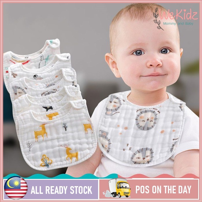 [WeKidz] 2024 Baby Saliva Towel Baby Bibs Cotton Adjustable Button Bib ...