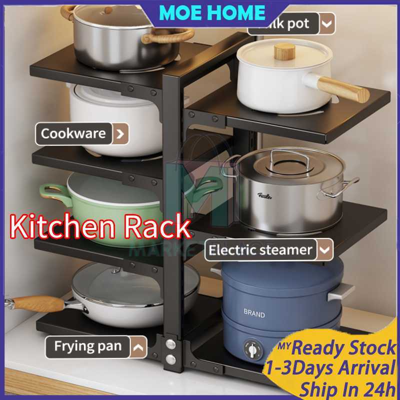 Kitchen Rack 2-5 Tiers Adjustable Pot And Pan Rack Organizer Rak Bawah ...