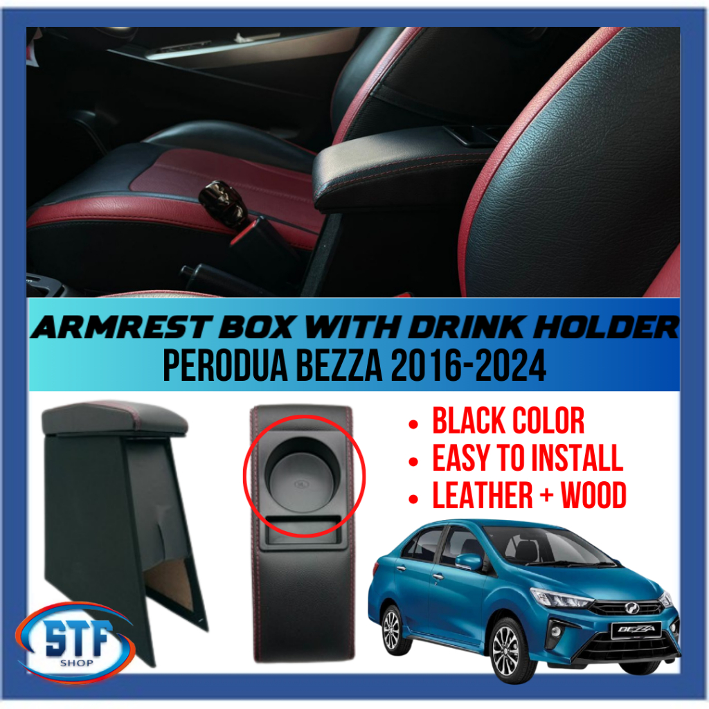 Perodua Bezza 2016- 2024 Armrest Box With Drink Holder PVC Red Line ...