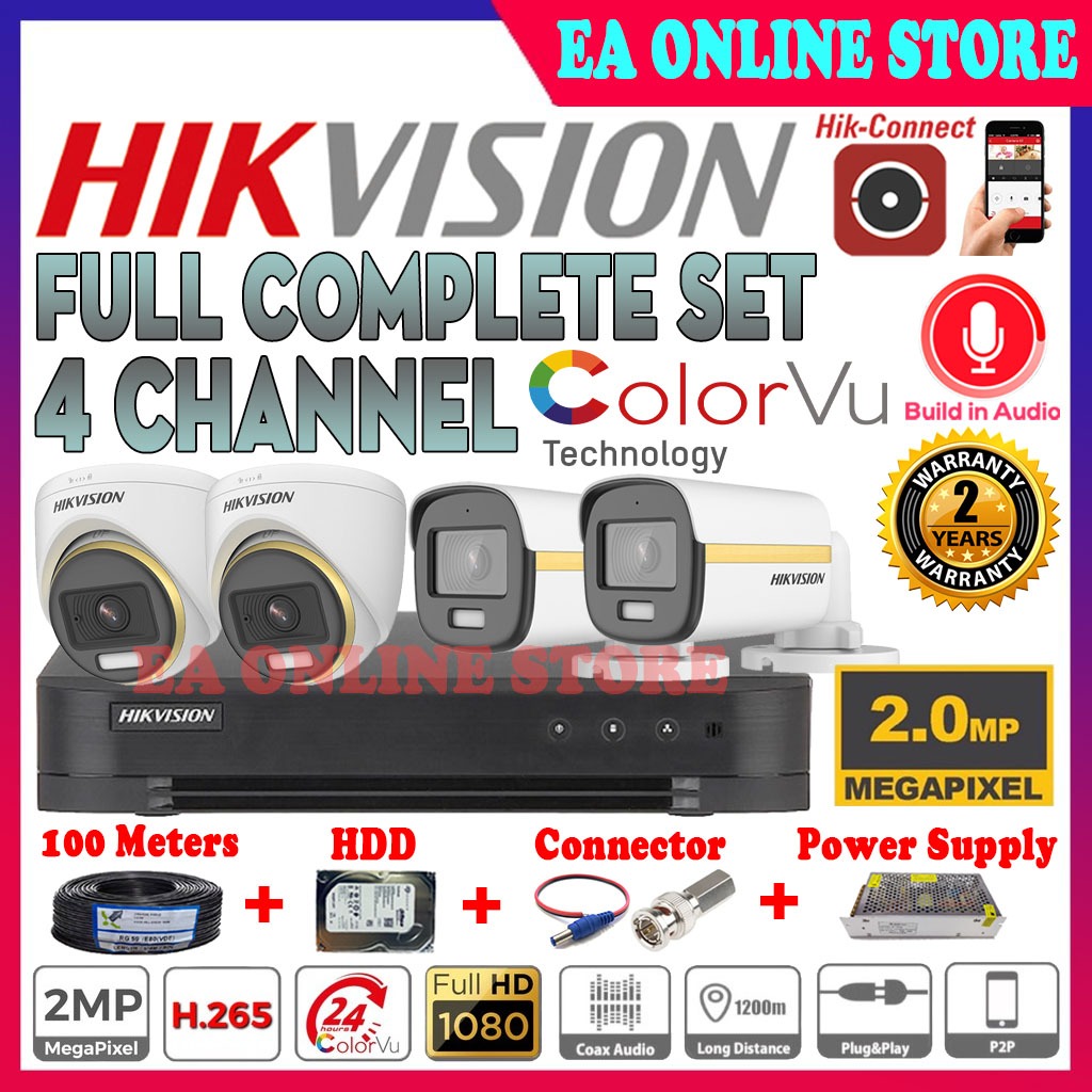 HIK HIKVISION ColorVu 4CH Full Complete Set 4 CHANNEL 2.0MP CCTV ...