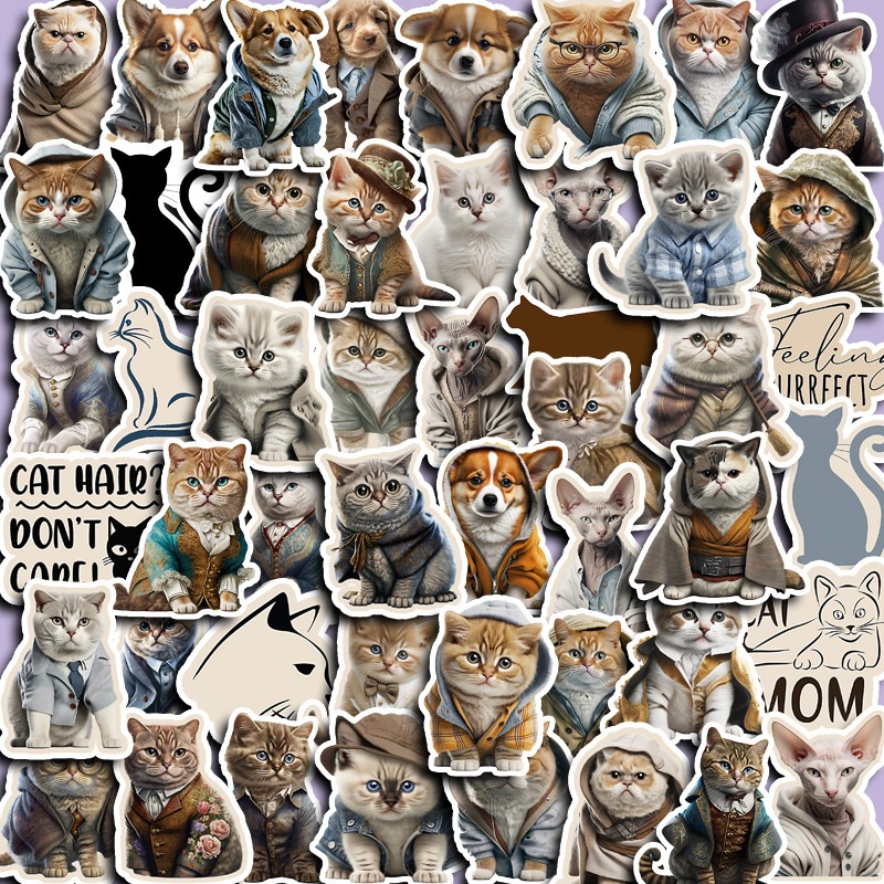 50pcs Lovely Cat Stickers Cute Kitten Sticker Decoration Journal ...