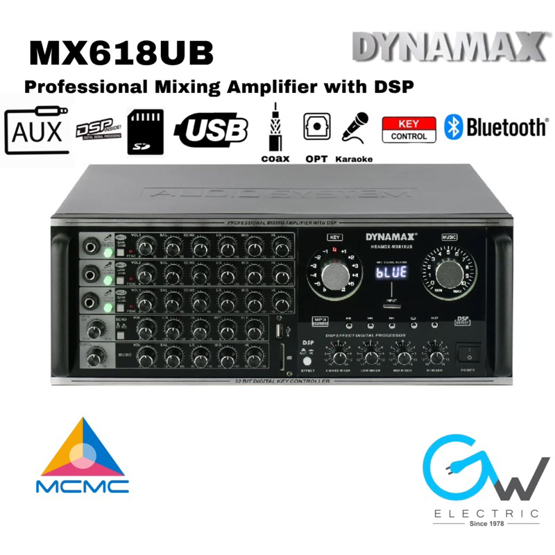DYNAMAX MX618UB 200W Mixing Karaoke Amplifier with DSP, Bluetooth, USB ...