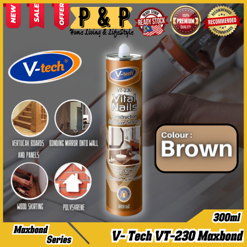 V-Tech VT-230 Vital Nails Construction Adhesive Sealant wainscoting, x bond, maxbond, wood ...